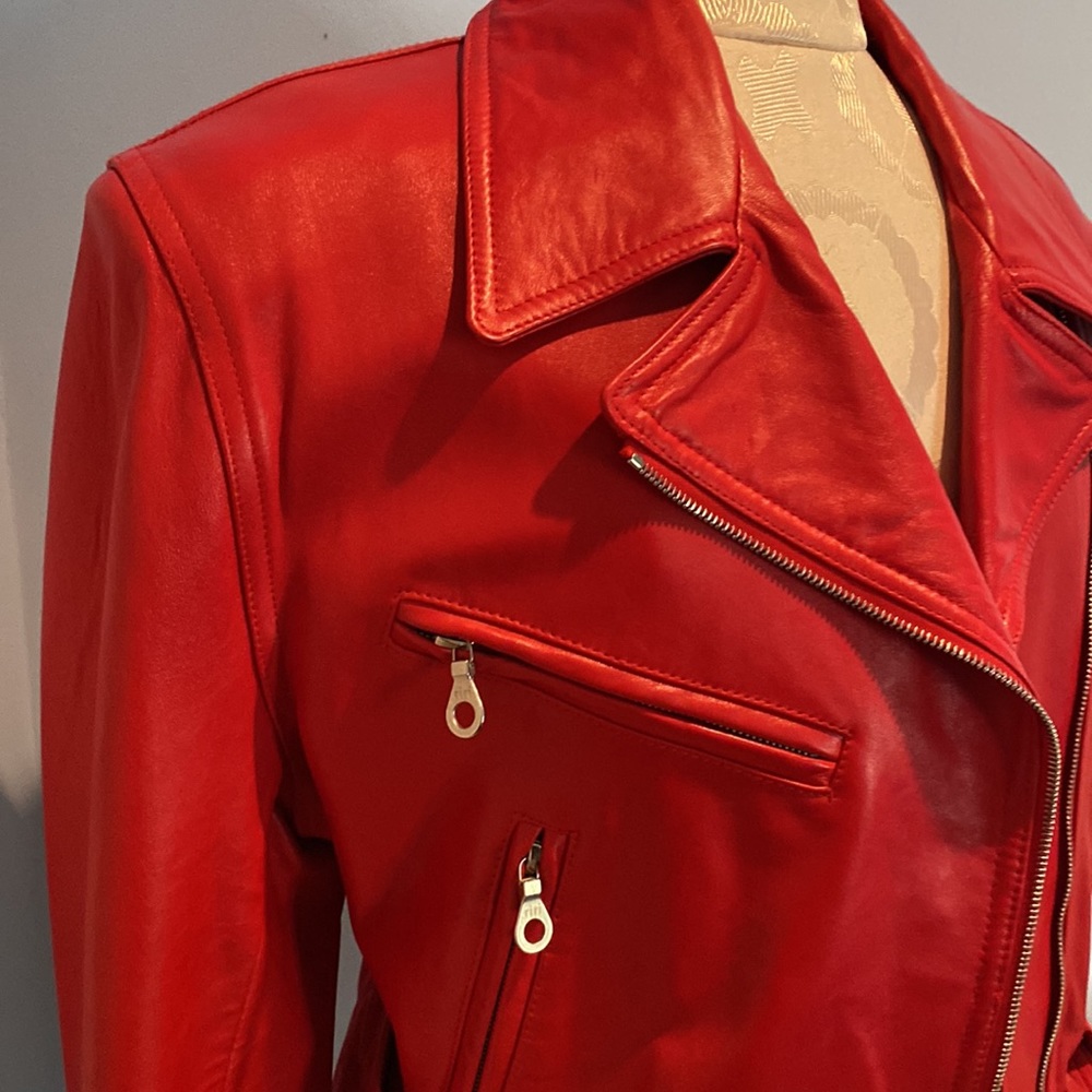 Michael Hoban Red Leather Motorcycle Jacket - Gem